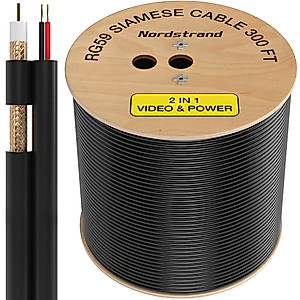 RG59 Siamese Cable 300ft - Coaxial CCTV Video & Power Cable - Combo Coax 20AWG Security Camera Wire - Direct Burial - Outdoor & Indoor RG59 Cable