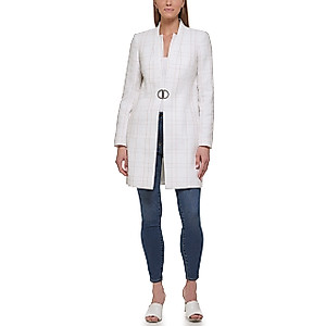 DKNY Women's Novelty Coldweather Long Sleeve Jacket, White/Sand