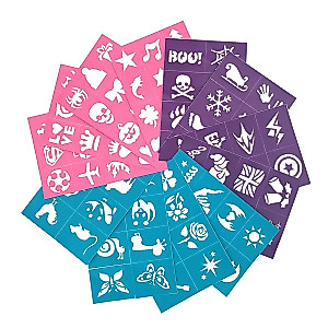 Lystin Face & Body Paint Stencils Kit for Kids (200 Pieces) - Soft, Reusable and Easy to Stick Down - Tattoo Stencils, Glitter Temporary Tattoos for Kids School Carnival Birthdays Halloween Christmas