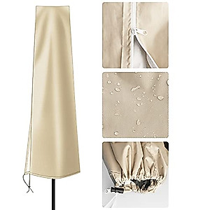 OKPOW Umbrella Covers for Outdoor Umbrellas - Small Patio Umbrella Cover for 6 ft to 9 ft Outdoor Table Umbrella - Waterproof Windproof Anti-UV Garden Parasol Covers, Khaki