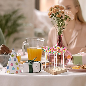 Qfeley 2 Pack Wooden Cake Pop Stand Display 56 Holes Wood Lollipop Holder Stand Decorative Candy or Sucker Stand for Dessert Table of Wedding,Birthday Party,Baby Showers,Fit 4mm Lollipop Sticks