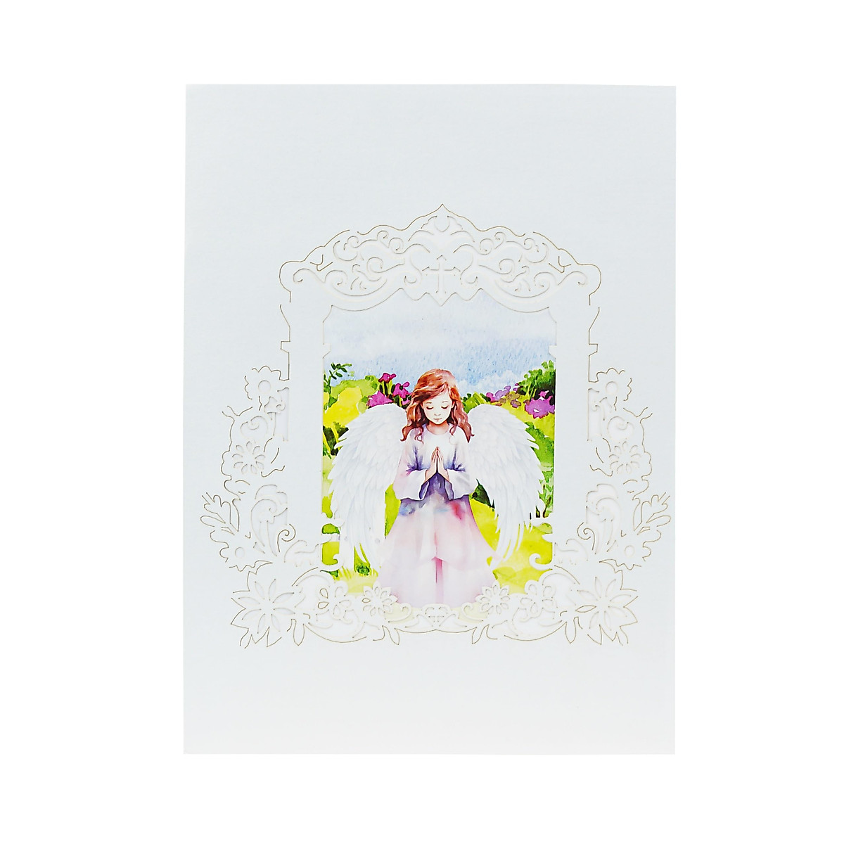 ETA 3d Guardian Angel and Flower Pop Up Card, Praying Birthday Card for Sympathy, Christmas, Recovery, Get Well Soon, Spiritual, Baptism, Holy Communion, Confirmation, Christening, X44