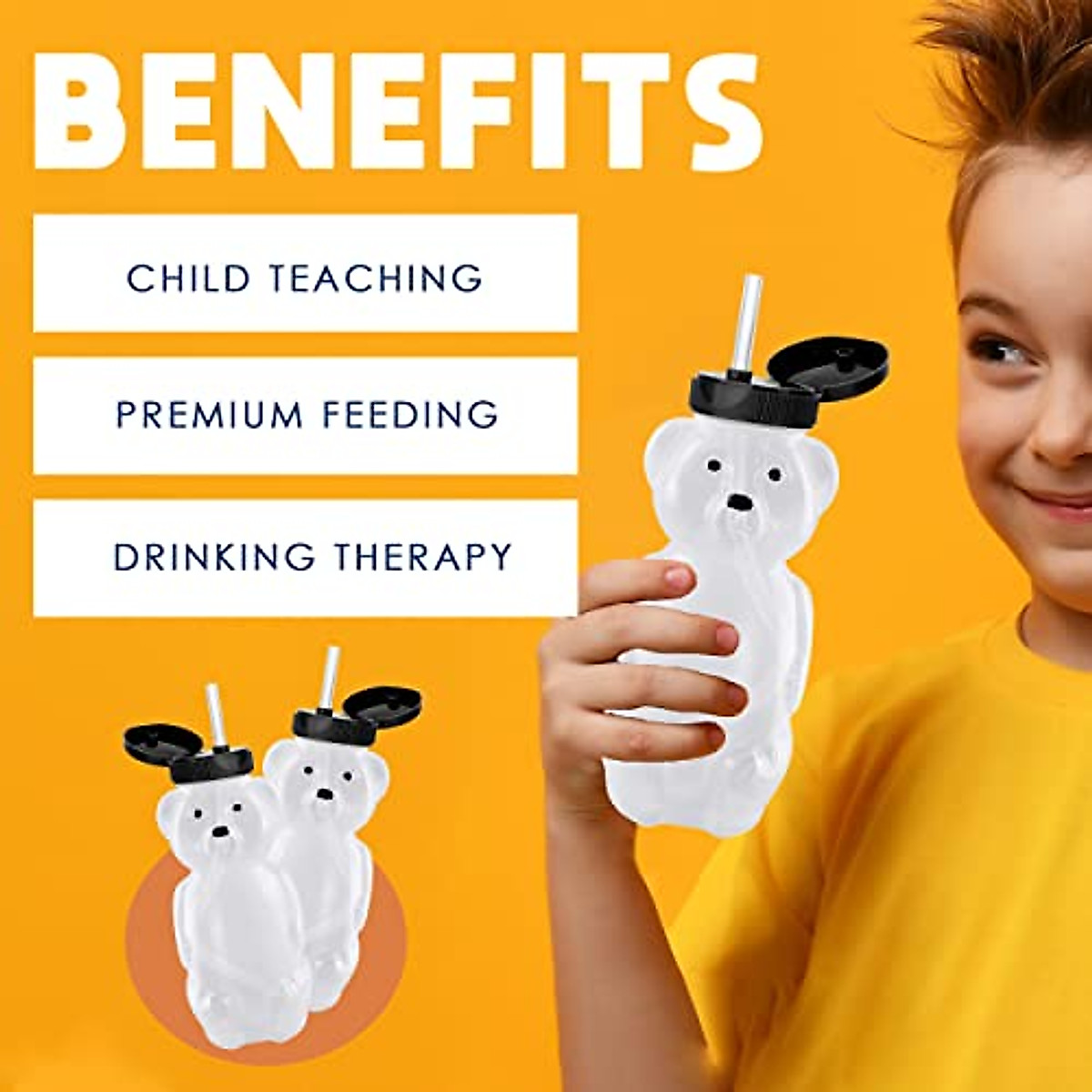 Honey bear straw cup set - 3 Honey Bear Cup w/ 3 extra Caps, bottle brush & Straw brush | Sippy cup Squeeze teddy Bear cup with straw, Talk therapy tools Honey bear drinking cup | honeybearcup baby