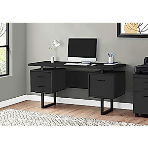 Monarch Specialties Laptop/Writing Floating Desktop-3 Storage Drawers-Reversible-Large Home Office Computer Desk, 60" L, Black/Black