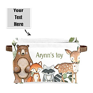 Joyestore Floral Forest Animal Bear Deer Personalized Storage Bins ,Baskets Cubes Organizer with Handle for Shelves Closet Nursery Toy 1 Pack