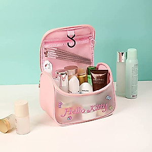 Large Capacity Cosmetic Bag Travel Make up Bag Toiletry Pouch Packing Bag with Zipper Accessory Organizer for Women (Pink-A)