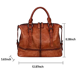 HESHE Women’s Vintage Leather Purses and Handbags Shoulder Bag Tote Top Handle Bags Designer Cross Body Satchel (Brown)