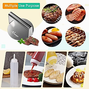 VOOWO Burger Press, 5.5inch Smash Burger Press Stainless Steel Burger Smasher, Round Bacon Press with 8 oz Condiment Squeeze Bottles, Perfect for Flat Top Griddle Grill Cooking