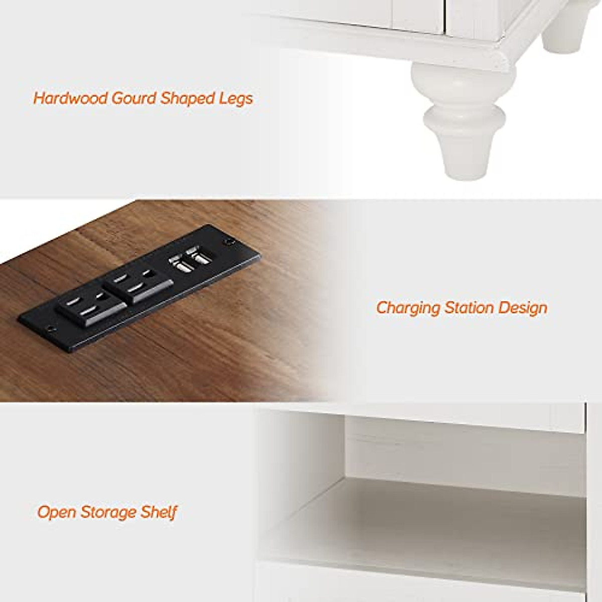 WAMPAT Set of 2 White Nightstands with Charging Station & 2 Drawers, Mid Century Modern End Tables Side Table for Living Room, Wooden Nightstand Bedside Table for Bedroom & Dorm