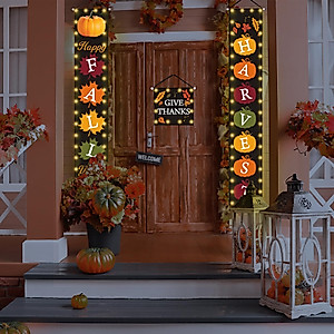 Tatuo 3 Pcs Lighted Halloween Reversible Banner Happy Fall Harvest and Halloween Trick or Treat Witches Banner Thanksgiving Day Halloween Party Porch Sign Hanging Sign for Fall Decorations Outdoor