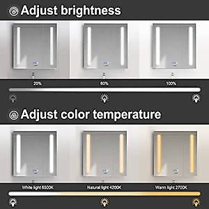 LADEED 25 x 26 Inch Medicine Cabinets Outlet,Led Lighted Medicine Mirror Cabinets for Bathroom, Defogger, Dimmer,Recessed or Surface Wall Mounted Glass Door Cabinet with Double Doors