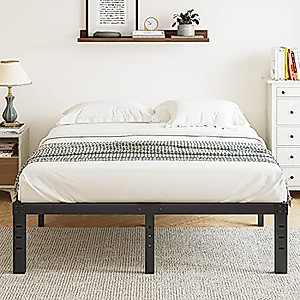 Breezehome Queen Size Bed Frame with Wide Wood Slats / 14 Inch High Heavy Duty Metal Mattress Foundation/Noise-Free Platform/No Box Spring Needed/Easy Assembly