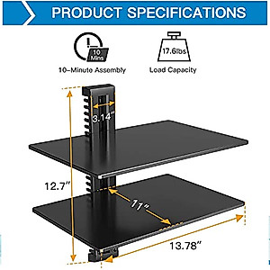 PERLESMITH Floating AV Shelf Double Wall Mount TV Shelf - Holds up to 17.6lbs - DVD DVR Component Shelf - Perfect for Xbox, Projector, WiFi Router, Game Console and Cable Box, PSDSK2