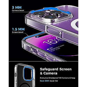 SUPERONE Crystal Clear Mag Safe Case for iPhone 14 Pro Max with Stand, [Magnetic Strength Enhanced] [Anti-Yellowing] [Military Grade Protection] Shockproof Slim Phone Case 6.7 inch