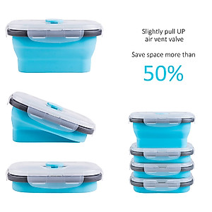 Annaklin Collapsible Food Storage Containers with Lids & Vent, 11.8 oz, Kitchen Stacking Silicone Collapsible Meal Prep Container Set for Leftover, Microwave Freezer Dishwasher Safe, Blue Small 4 Pack