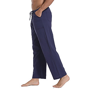 perdontoo Mens Linen Loose Casual Lightweight Elastic Waist Yoga Beach Pants (X-Large, Navy)