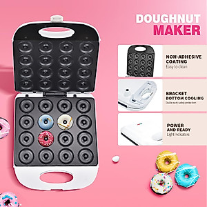 DSP All in One Mini Donut Maker - Non-Stick, Cool Touch Electric Doughnut Machine for 16 Mini Donuts - 1400W Perfect for Breakfast, Snacks & Desserts