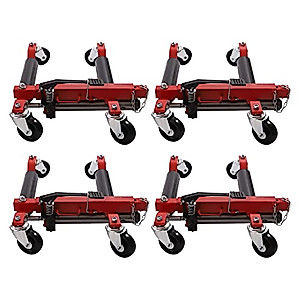 Harbin-Star 1500 LBS Car Wheel Dolly Jack Set of 4, Hydraulic Car Skates, 12'' Wheel Vehicle Positioning Jack, Heavy Duty Rollers with Foot Pedal for Tire Auto Repair Moving, Black & Red