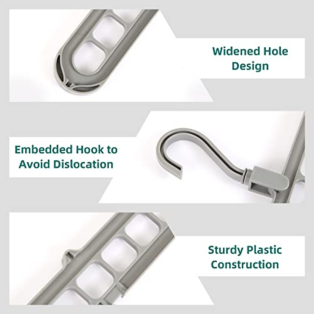 ZEDODIER Magic Hangers, Space Saving Hangers 5 Pack Sturdy Plastic 9-in-1 Hanger Closet Organizer(Grey)