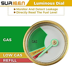 SURIEEN QCC1/Type1 Inlet Propane Refill Adapter Hose, 48" Stainless Braided Extension Propane Refill Hose with Gauge and ON/Off Control Valve for 1LB Propane Gas Tank 350PSI High Pressure Camping