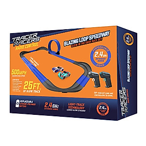 Tracer Racers 2.4 GHz Radio Control Remote Slot-Less, Cordless Racing Blazin' Loop Speedway Track Set with Two Cars