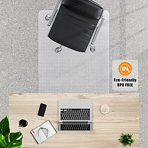 SHAREWIN Office Chair Mat for Carpet - Shipped Flat, Heavy Duty Anti-Slip Under Desk Protector for Low &Medium Pile Carpeted Floors, Plastic Rolling Computer Mats, 47"x29", Clear, No Divot, No Curl