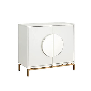 Home Source 31.5'' White Modern Bar Cabinet, Wooden Double Door Cabinet with Half Moon Handles, Storage Cabinet with Wine Rack, Solid Metal Legs, Spacious Counter Top