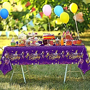 Happy Birthday Decorations-3pcs Birthday Tablecloth,Rectangle Plastic Disposable Birthday Table Covers Party Decoration for Men Women 90th 80th 70th 60th 50th 40th 30th Birthday (Purple)