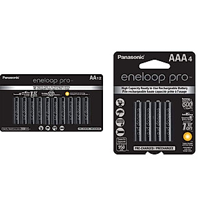 Eneloop Panasonic Pro Ni-MH AA Batteries BK-3HCCA12FA 12pk & Ni-MH AAA Batteries BK-4HCCA4BA 1.2V 4pk Rechargeable