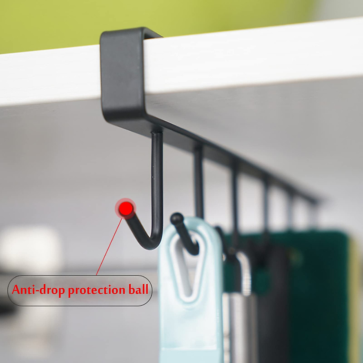 FANJURNEY 2PCS Mug Hooks Under Shelf Mug Holder Cups Storage Rack Drilling Free Coffee Cups Holder Kitchen Belts Scarf Hanging Hooks Rack, Fit for Flat Buttom Cabinet Without Any Lip