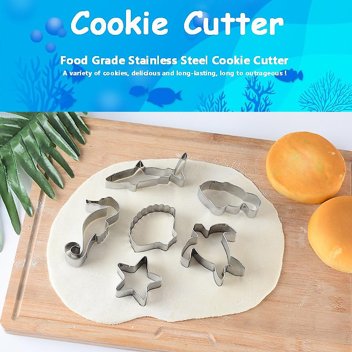 TINGSING Cookie Cutters 13-Piece Under The Sea Cookie Cutter Set with Recipe Booklet, Shark, Whale, Fish, Mermaid Tail, Sea Turtle