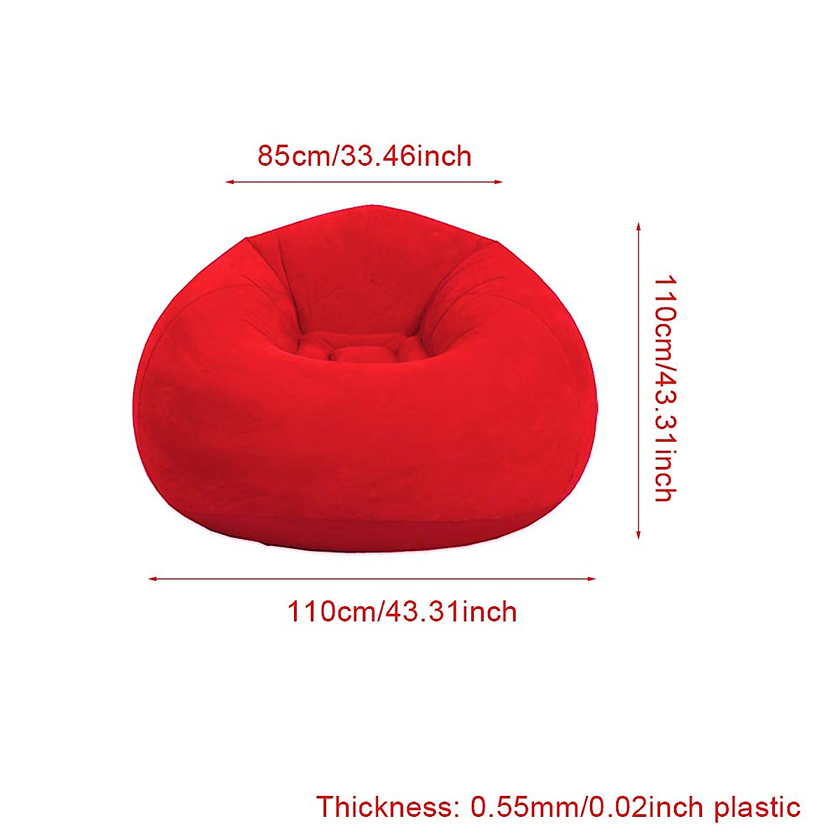 DENPETEC Bean Bag Chair Sofa Lounger Flocking PVC Lazy Inflatable Sofa Couch for Adults Home Dorm Room Living Room Comfortable Bean Bag Chair Foldable (Inflator not included)