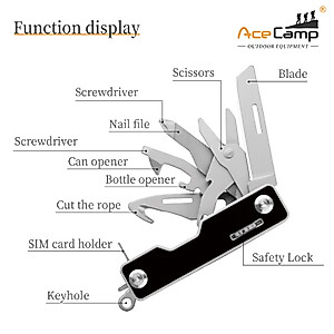 munkees 10-in-1 multi-purpose pocket tool with safety lock knives, rope cutter, bottle opener, screwdriver