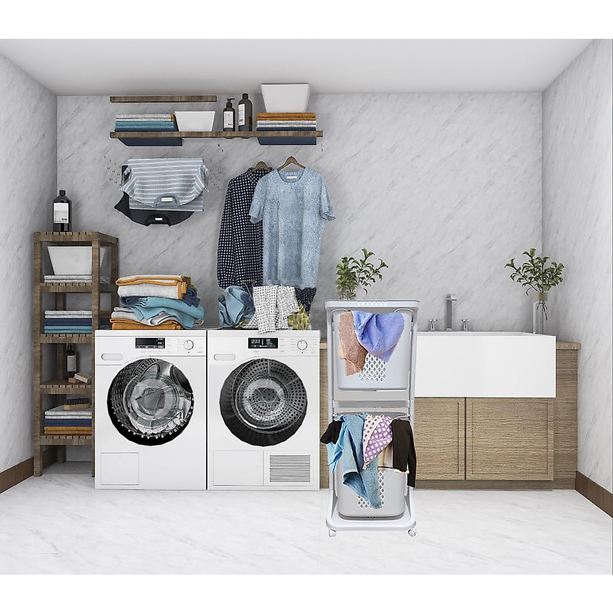 Bretoes Laundry Basket Bathroom Multi-layer Clothes Storage Basket Household, Simple Kitchen Shelf Fruit Stand (2 Layers)