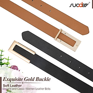 SUOSDEY 2 Pack Women Leather Belts for Dress Jeans Belt with Gold Buckle Belts for Women