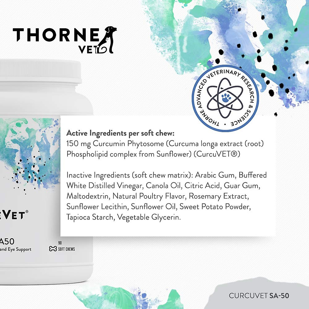 ThorneVet CurcuVET-SA50 – Joint, Muscle, Liver & GI Support for Small Dogs & Cats, 90 Soft Chews