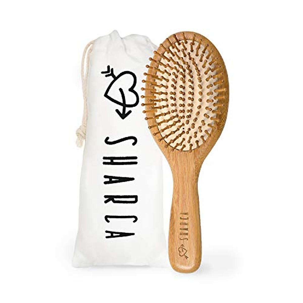 SHARCA Premium Wooden Bamboo Hair Brush with Ball Tipped Bristles from Natural Wood. Organic, Biodegradable, No plastic
