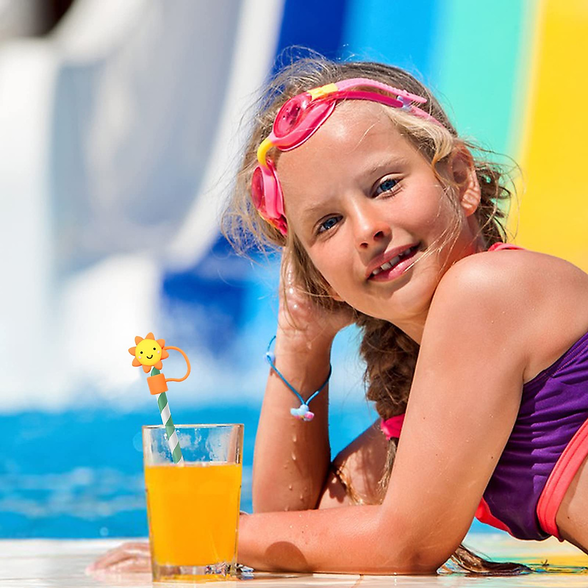 Yanmucy 9 Pieces Straw Cover Cute Reusable Silicone Straw Topper Fruit Plant Animals Dust-proof Straw Plugs for 6-8 mm Drinking Straws (1)