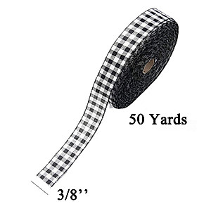 50 Yards Gingham Ribbon Wide Ribbon Taffeta Plaid Ribbon for DIY Craft Party Gift Christmas Supplies (3/8" Wide, Black White)