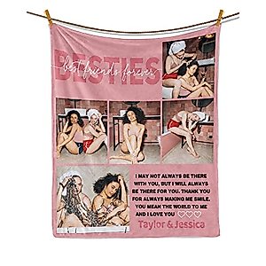 Dipopizt Personalized Best Friend Blanket with Photos, Best Friend Birthday Gifts for Women, Long Distance Friendship Gifts for Besties, Female, Soul Sister, Teen Girls, BFF, Funny Present for Sister