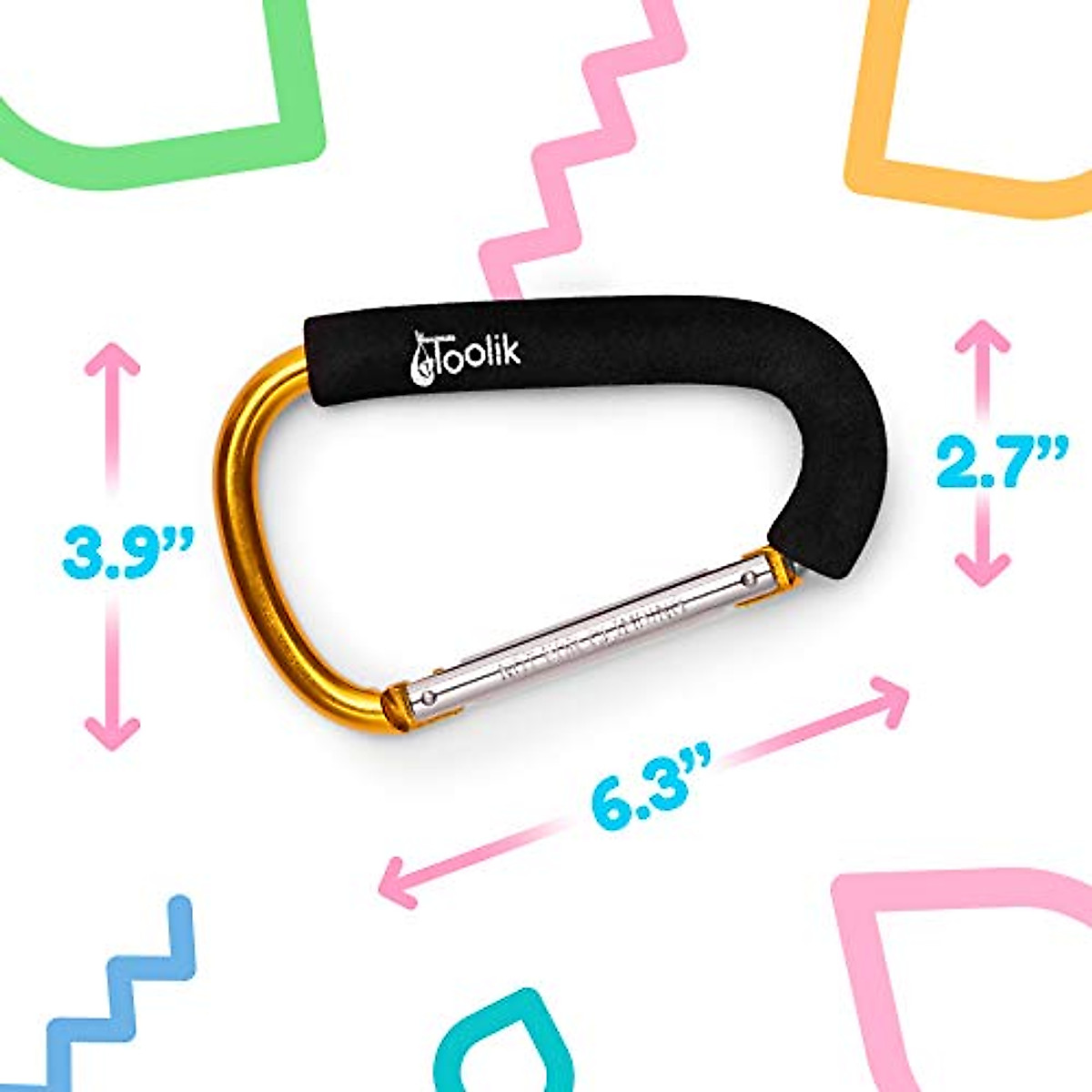 Toolik X-Large Baby Stroller Organizer Hook Clip for Hanging Diaper Bags (Gold)