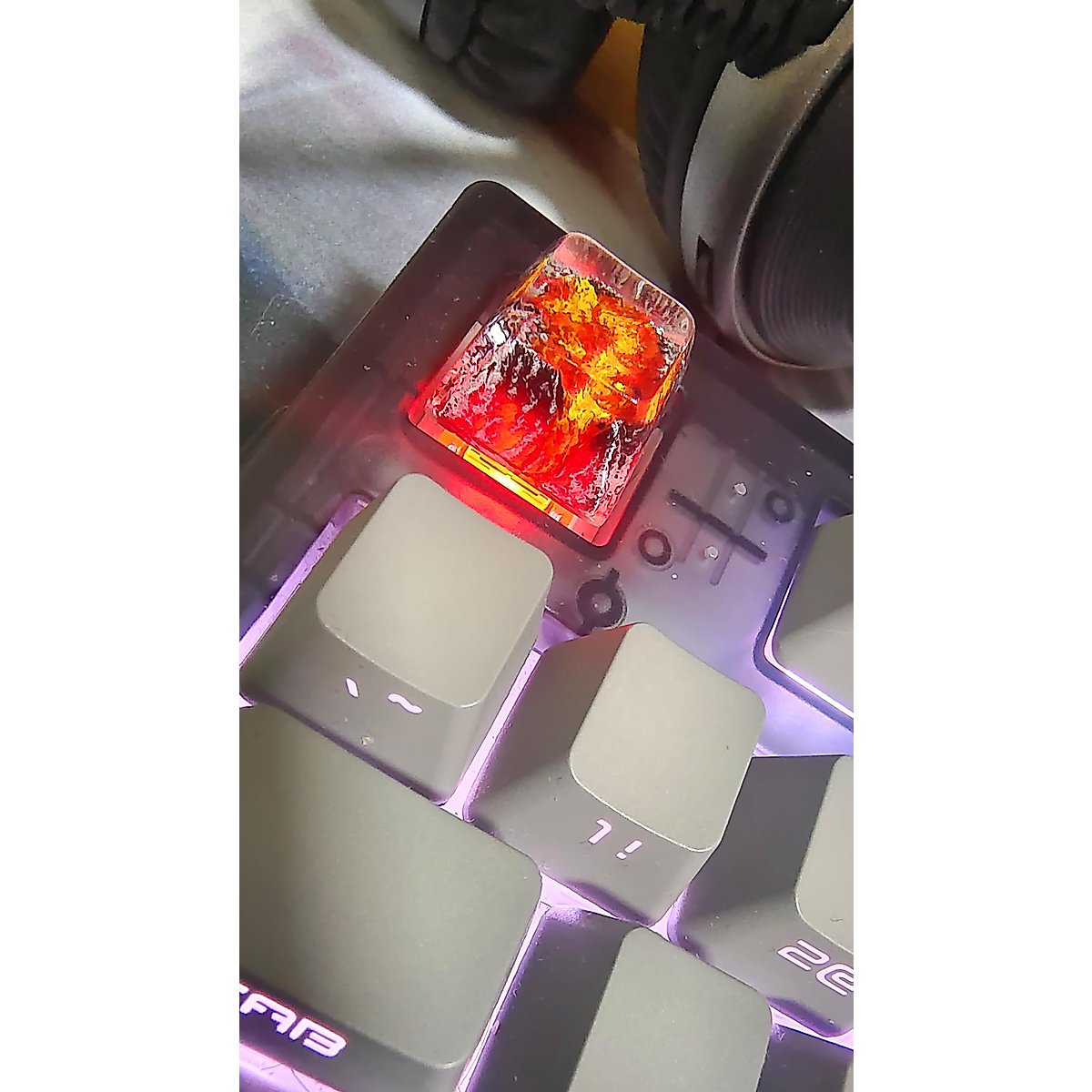 MECHKYP Handmade Mt .Fuji Backlit Resin Artisan Keycap R4/Esc Key Cap Shine Through Translucent SA Profile for Cherry MX Switch Gaming Mechanical Keyboard,Volcano Magma (Magma)