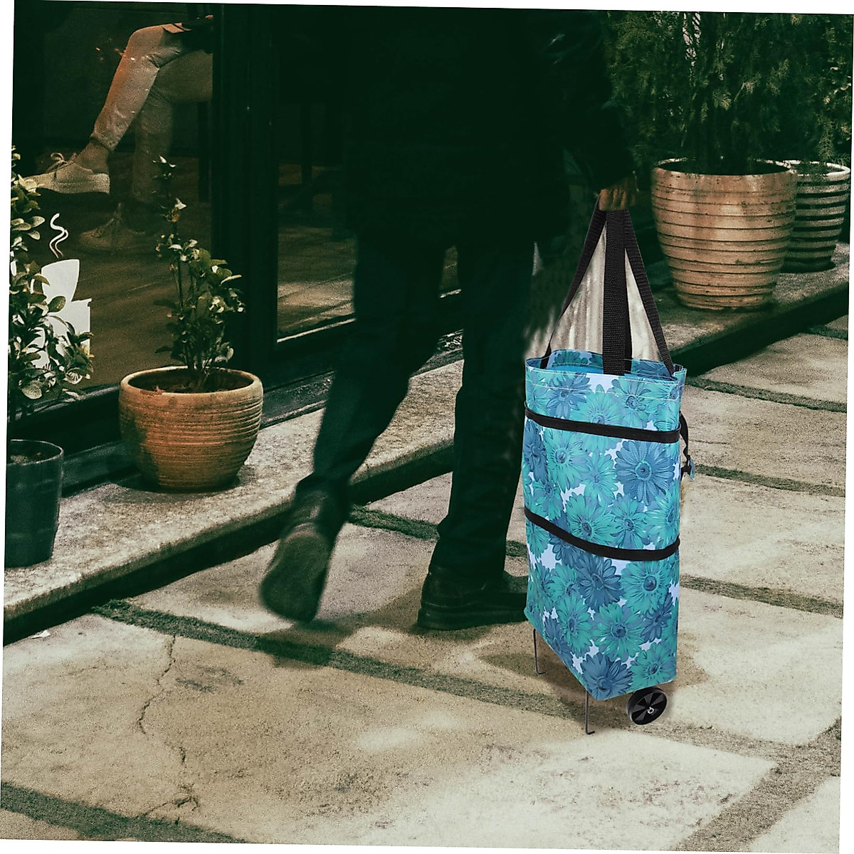 SHOWERORO Foldable Shopping Bag Wheel Oxford Fabric Large Capacity Groceries Shopping Bag Storage Pouch