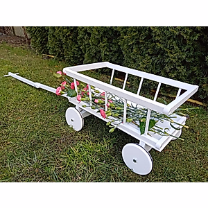 Premium Wooden Wagon JAS - Safe and Beautiful | Ideal for Weddings and Flower Girls | Color: White Fluff + seat Belt| Wheels: Rubber