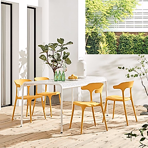 Xdeco Modern Stackable Dining Chair Set, No Assembly, Plastic Chair, Patio Chair, Suitable for Indoor and Outdoor Cafes and Restaurants, Set of 4 (Charcoal Gray)