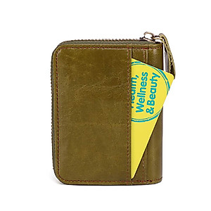 Earnda Credit Card Holders RFID Leather Small Wallet for Women Zipper Coin Purse Compact Card Cases Green