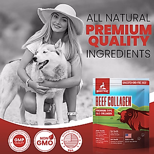 Grass fed Collagen for Dogs - Supports Health Skin & Coat, Hip, Joint Care & Cartilage Support + Skin Health and Mobility, 100% All Natural Collagen