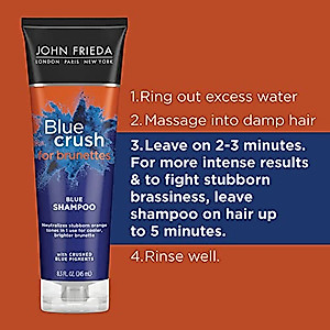 John Frieda Blue Crush Blue Shampoo and Conditioner Set for Brunettes, Crush Brassy Tones for Brunettes, 8.3 Fl Oz