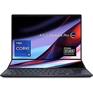 ASUS Zenbook Pro Duo Laptop, 14.5" OLED WQ+ Touchscreen, Intel Core i9-12900H, NVIDIA RTX 3050Ti, 32GB DDR5 RAM, 1TB PCIe SSD, Webcam, Wi-Fi 6, Windows 11 Home