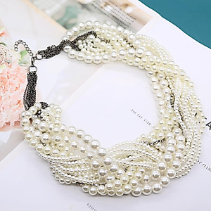 Exaggerate Multilayer Pearl Chunky Choker Necklace Punk Multi-Strand Pearl Link Statement Collar Necklaces Fashion Jewelry for Women Gift (Multilayer Pearl)